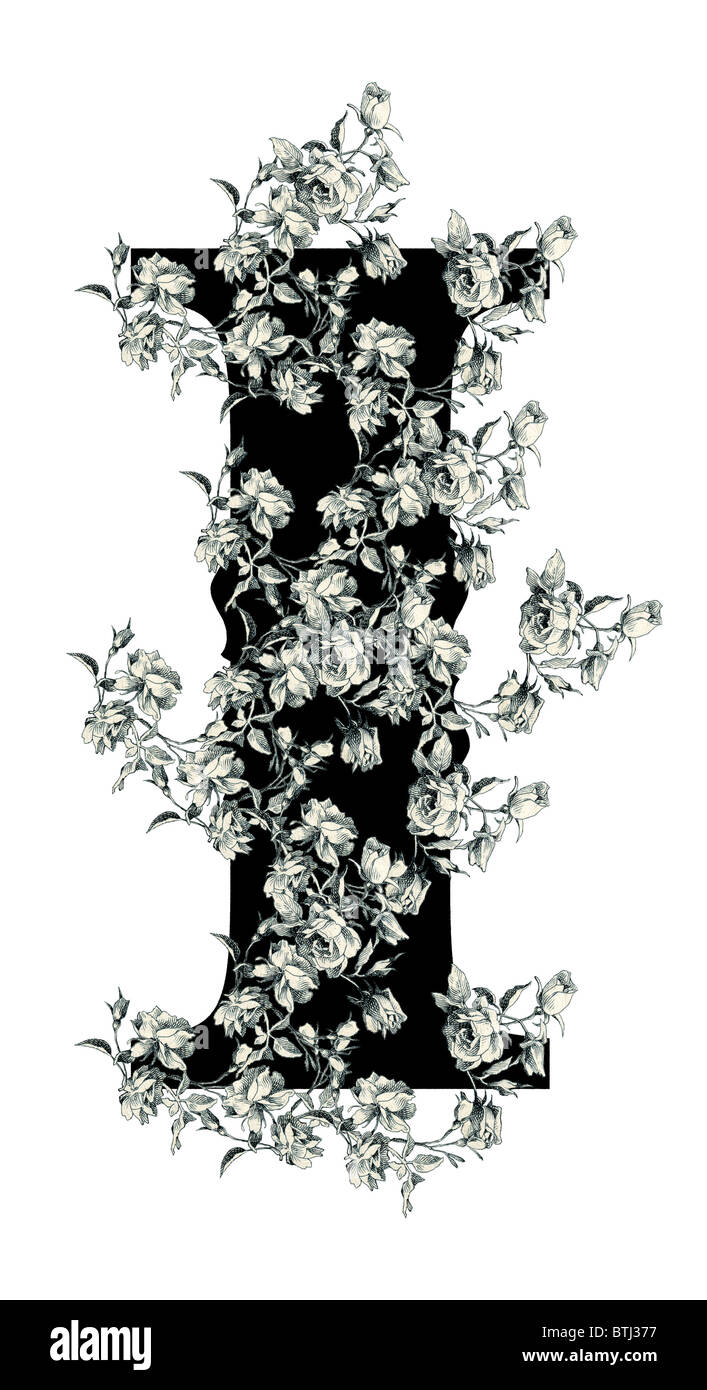 Luxuriously illustrated old capital letter I with flowers Stock Photo ...