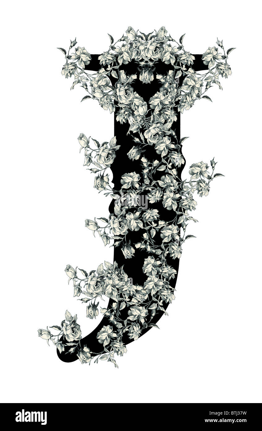 Luxuriously illustrated old capital letter J with flowers Stock Photo ...