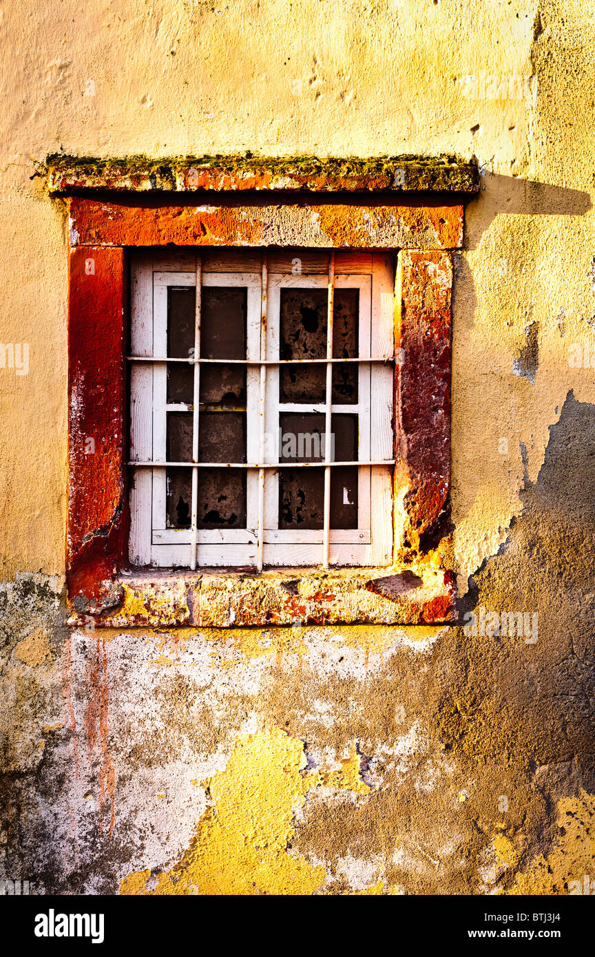 The window of an old house in the main town of Cunda Island, near ...