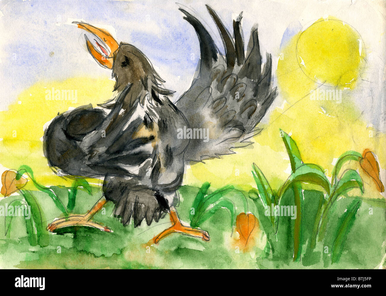 Child's drawing dancing birds. Made by child Stock Photo - Alamy