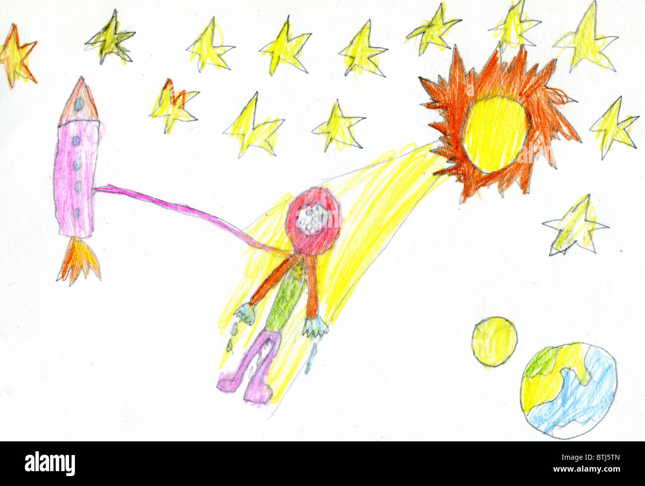 Child's drawing of space. Made by child Stock Photo - Alamy