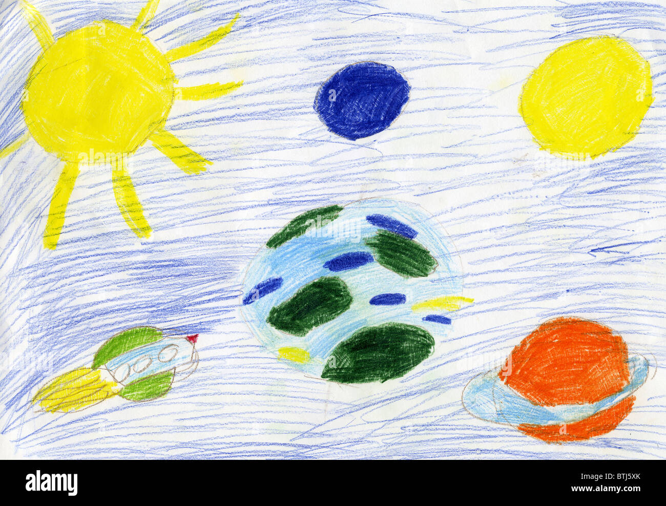Child's drawing of space. Made by child Stock Photo - Alamy
