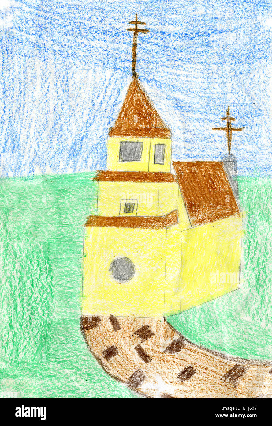 Childs drawing house garden hi-res stock photography and images - Alamy