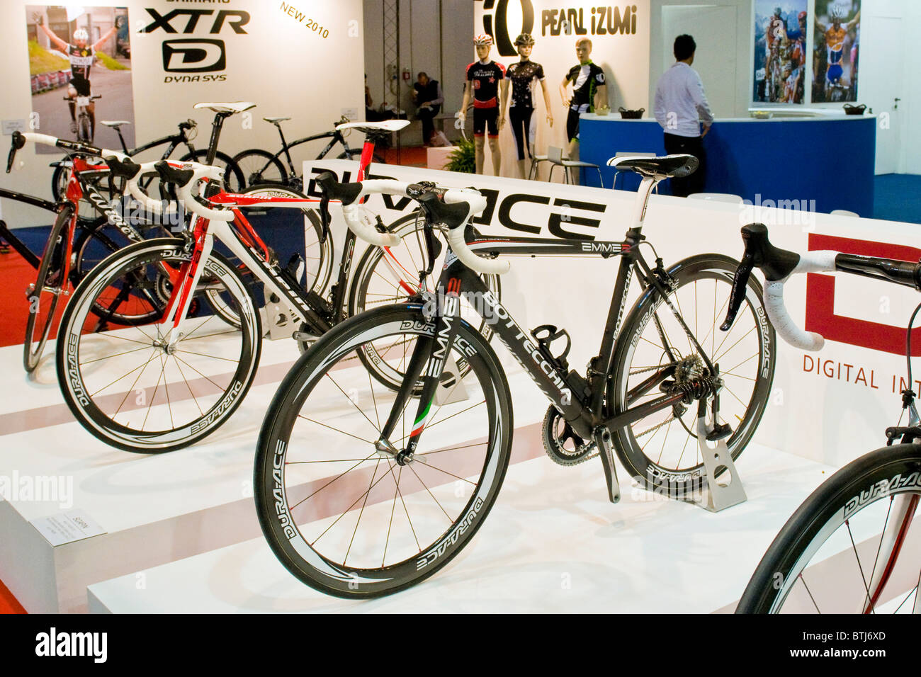 Shimano stand, Exibition bicycle and motorcycle, Milan 2010 Stock Photo ...