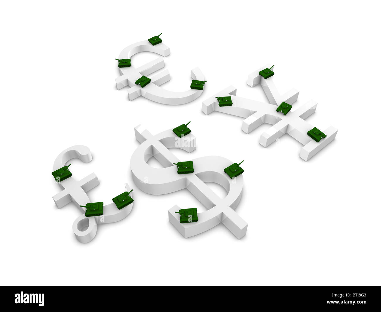 3d rendering, Currency war concept, Isolated over white background ...