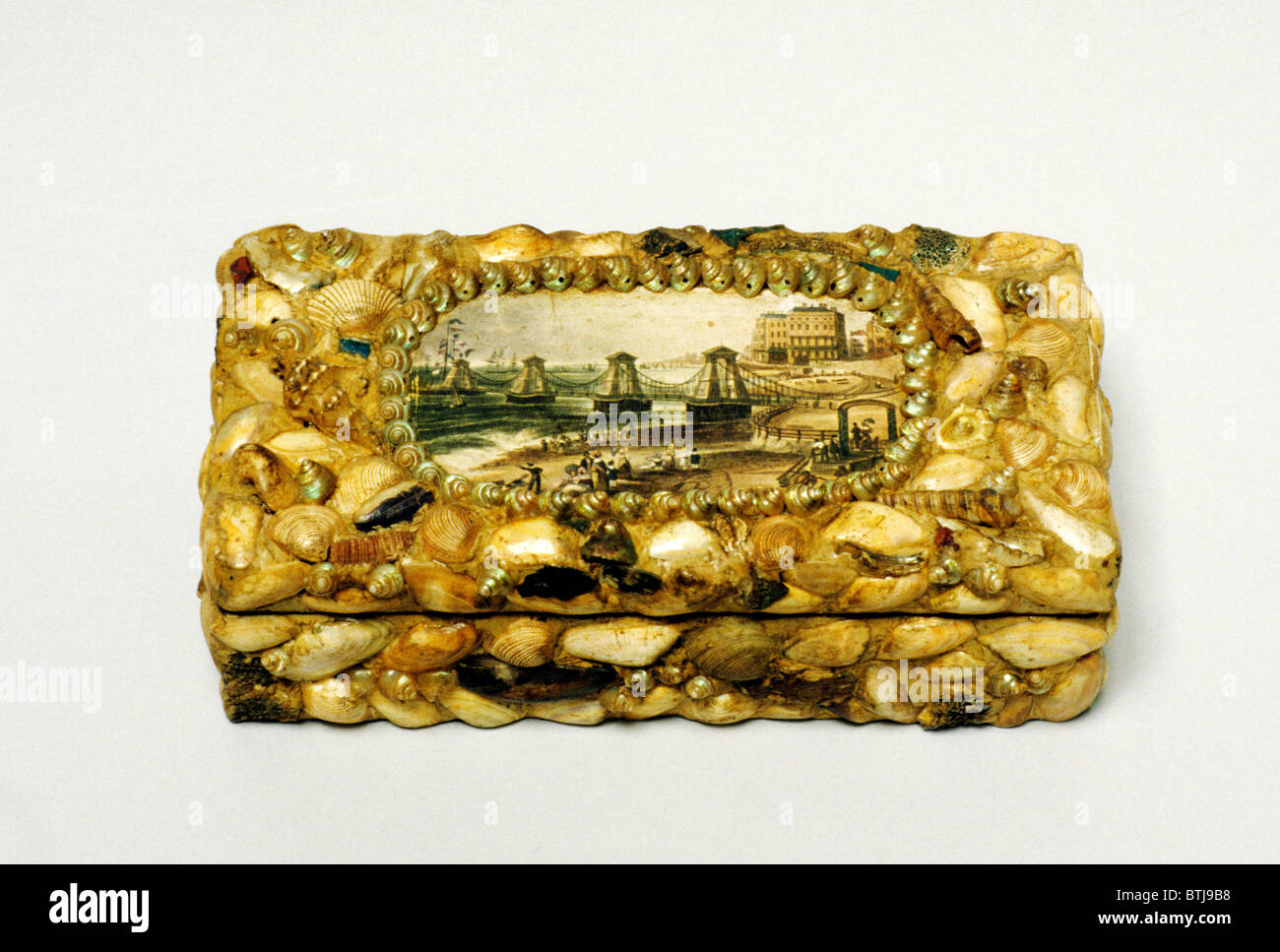 Brighton, museum shell box with painting of old Victorian Chain Pier ...