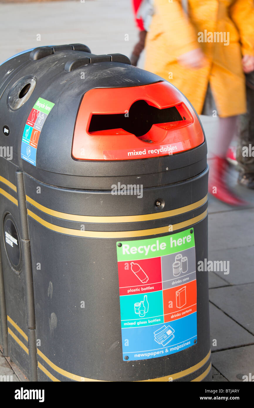 A recycling bin on the South Bank, london, UK Stock Photo - Alamy