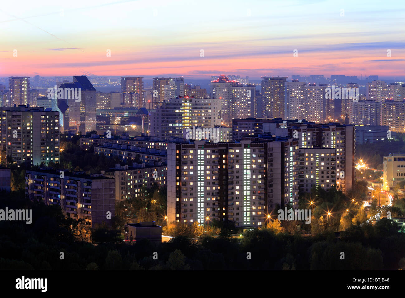 Apartment buildings at night, Moscow, Russia Stock Photo - Alamy