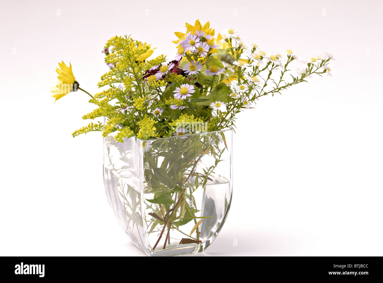 Autumn flowers bouquet in transparent vase Stock Photo - Alamy