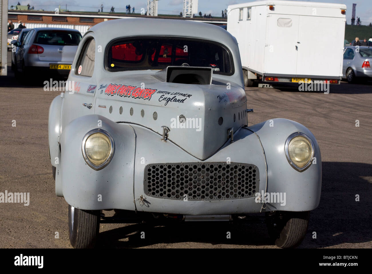 A Stone Grey Willy's Dragster at the Flame and Thunder show Santa Pod ...