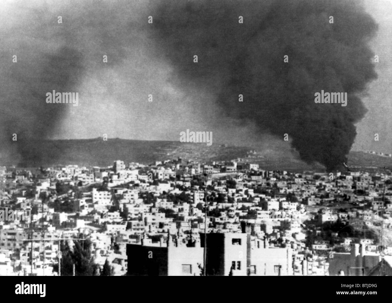 Arab-Israeli War, smoke from battles between Jordanian forces and ...