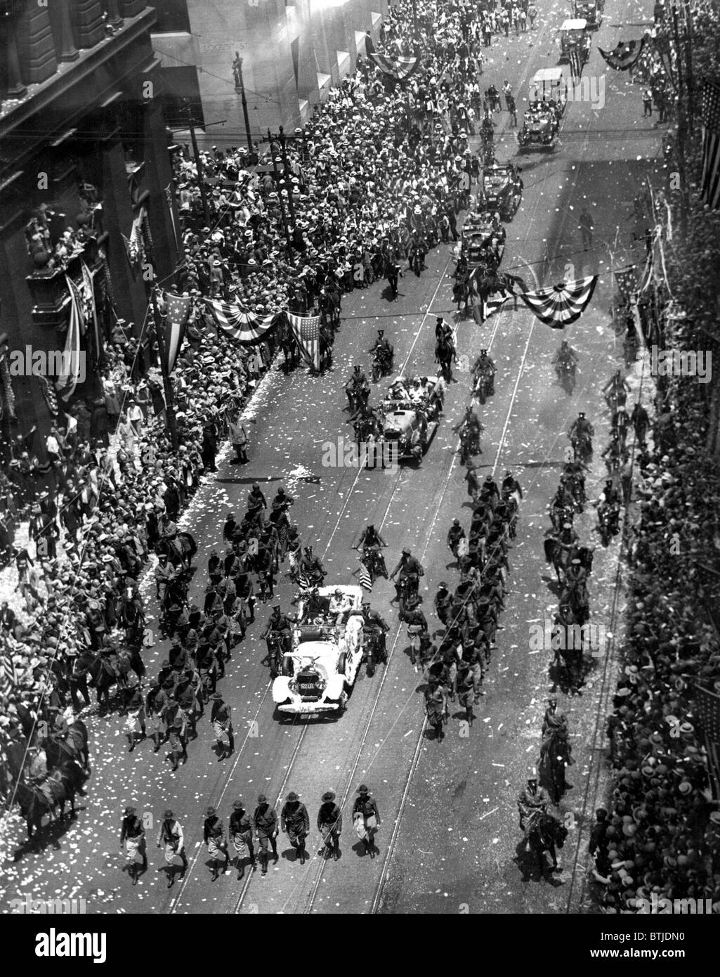 A ticker-tape parade for Charles Lindbergh in New York after his trans ...