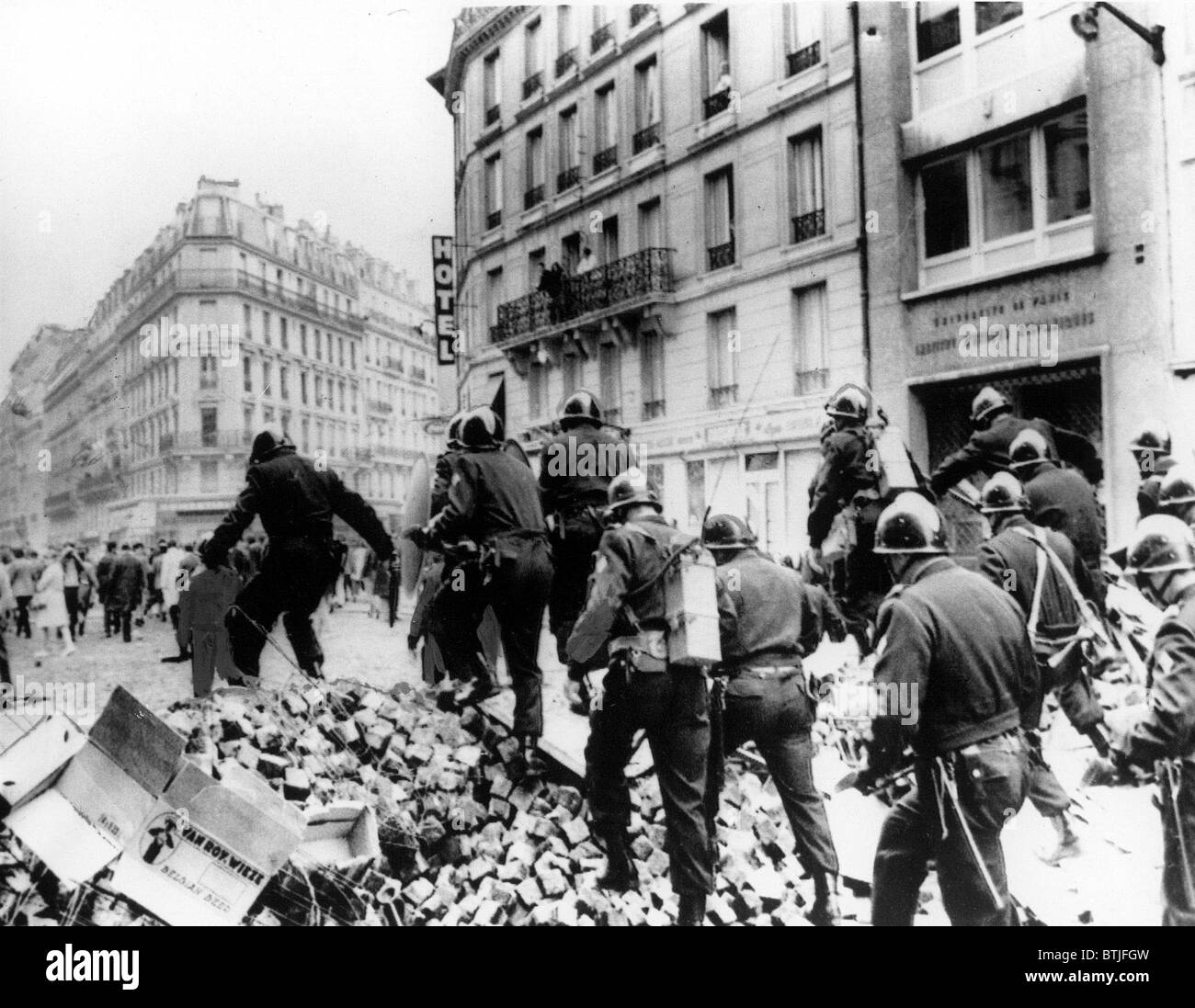 RIOTS-Riot police on barricade in the Latin Quarter of Paris during the ...