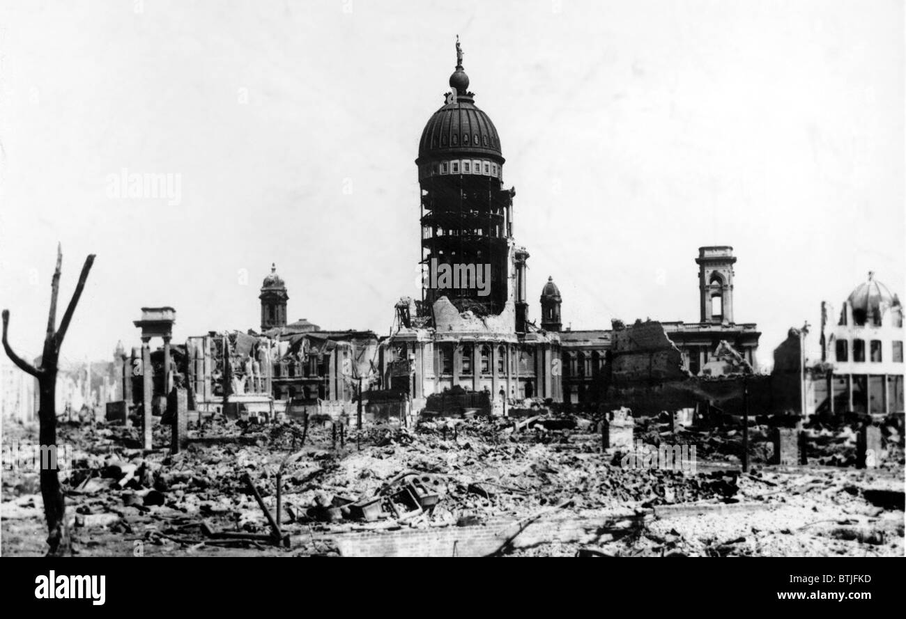 San Francisco, Aftermath of Earthquake and fire, The burnt City Hall building, 4/24/06 Stock ...