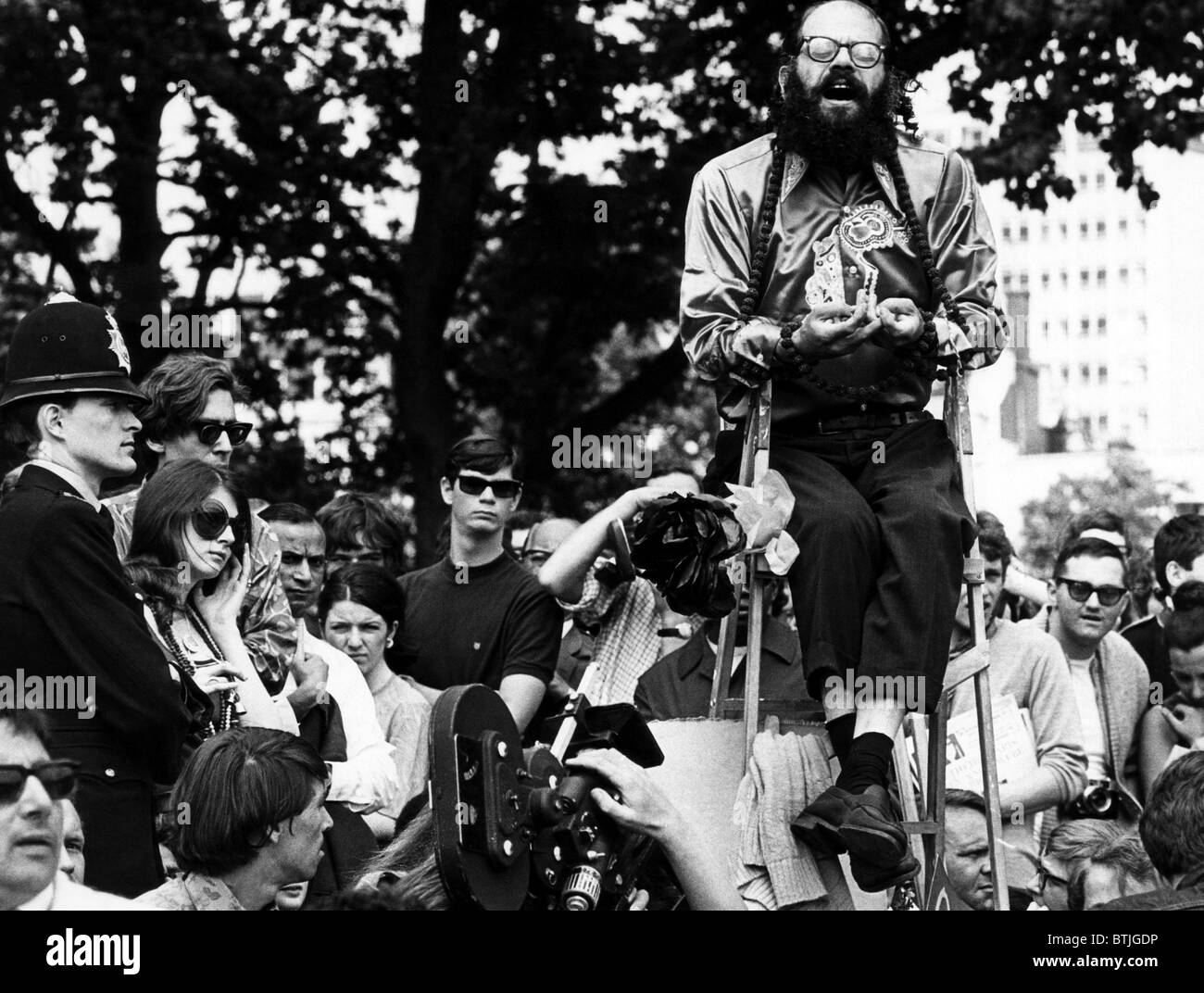 Beat Poet Allen Ginsberg singing an Indian chant in Hyde Park London ...