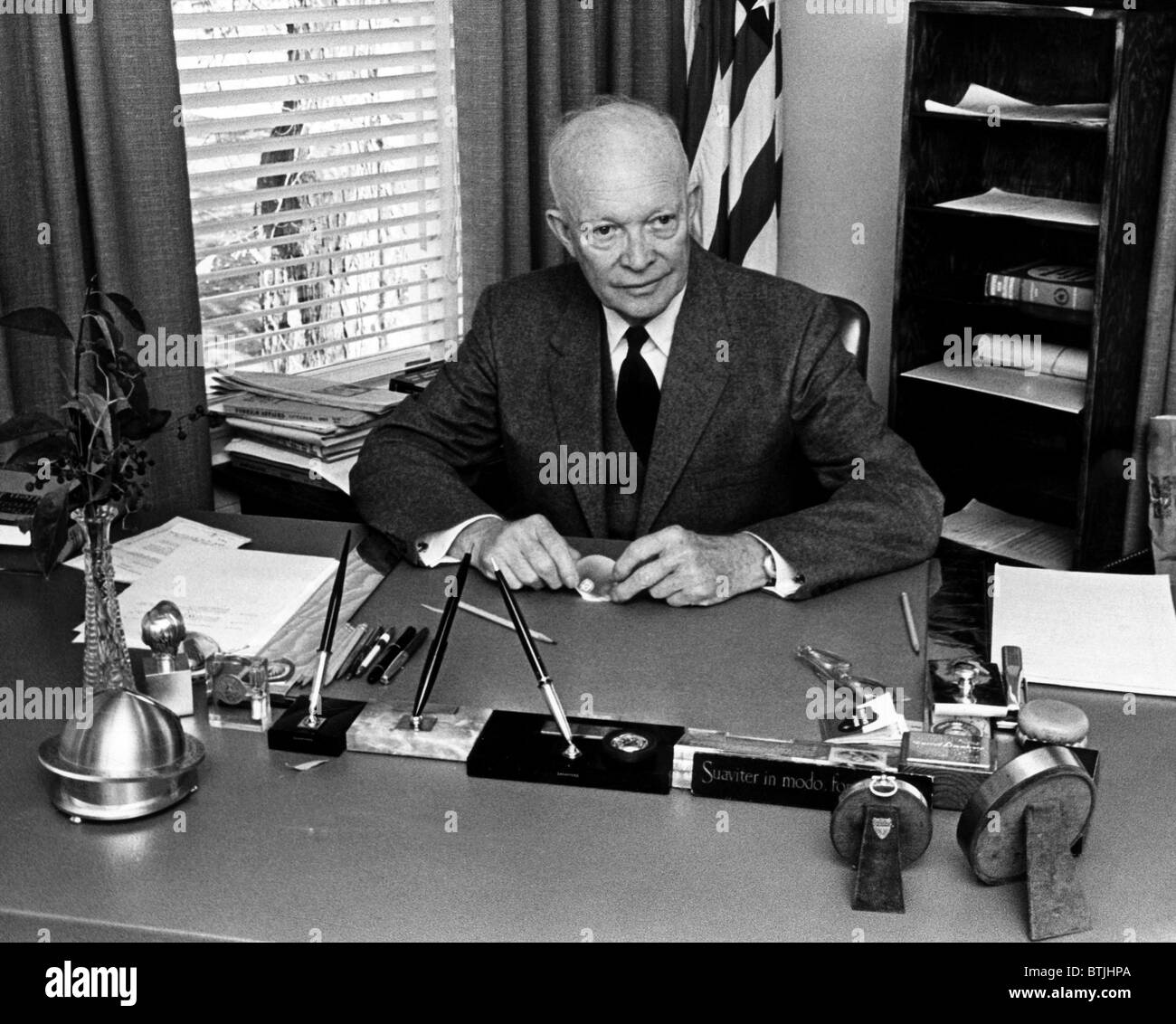 Former President, Dwight D. Eisenhower, at his office in Gettysburg ...