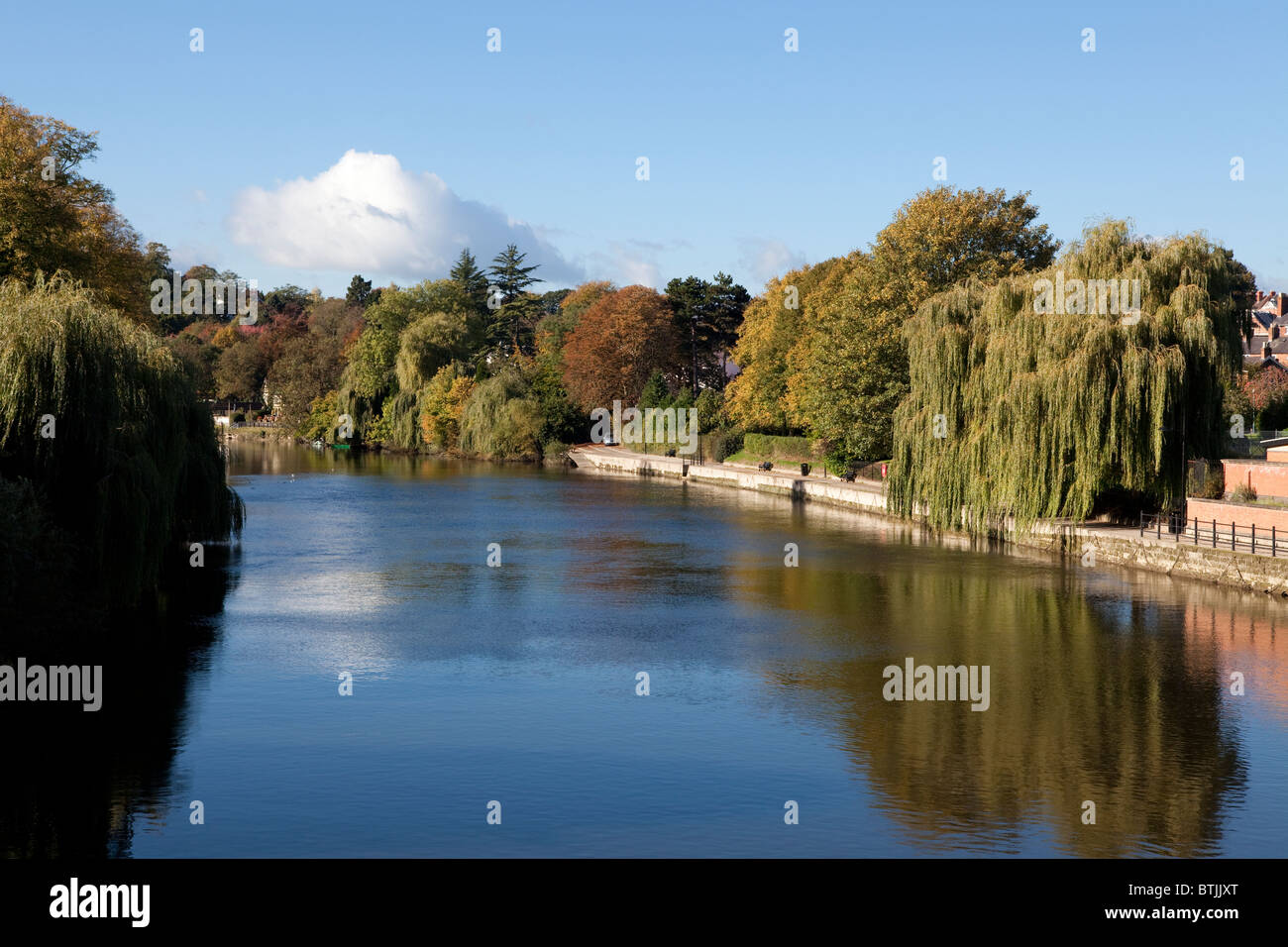 Autumnal image of the tree lined River Severn viewed from the Welsh ...