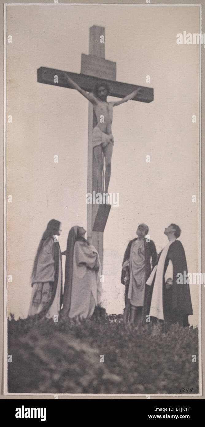 Crucifixion, frontal, with Mary Magdalene, Joseph and John, photograph by F. Holland Day, 1898 ...