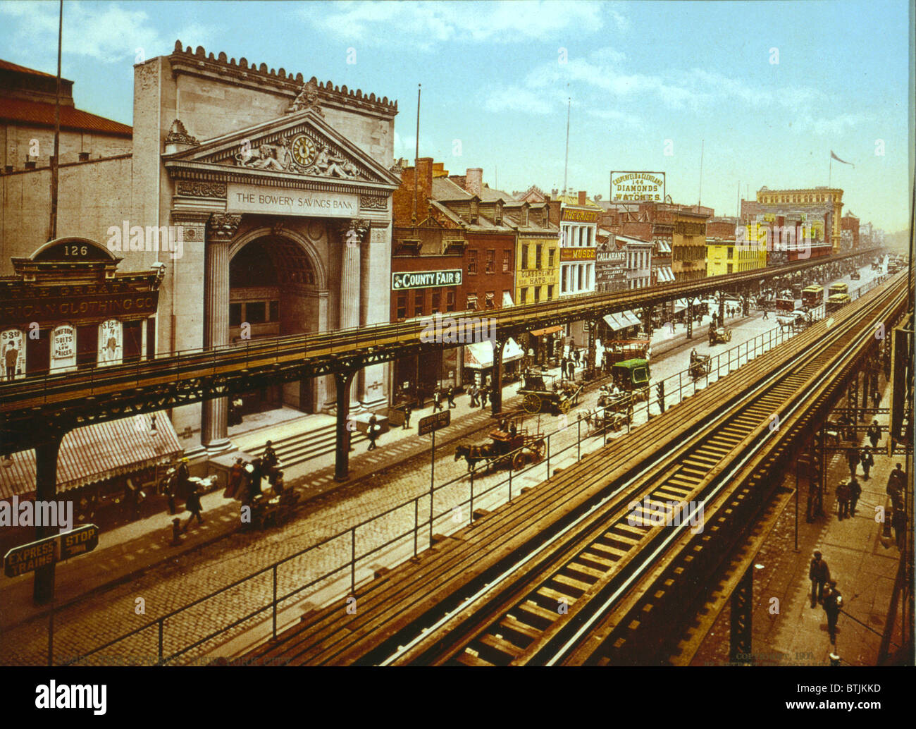 The Bowery, the Third Avenue elevated train, New York City, photochrom ...