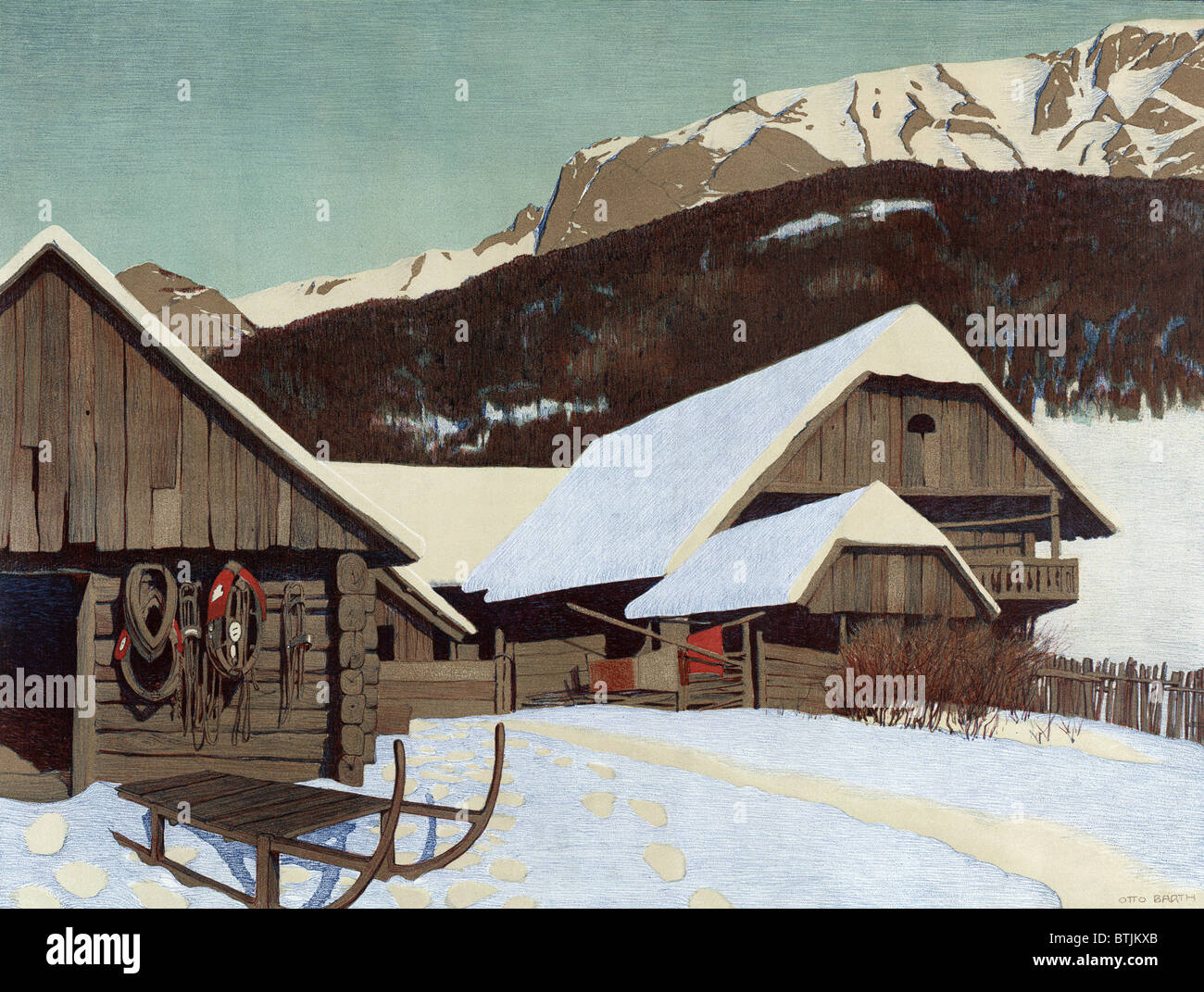 Winter Scene, chromolithograph, 1840-1890 Stock Photo - Alamy