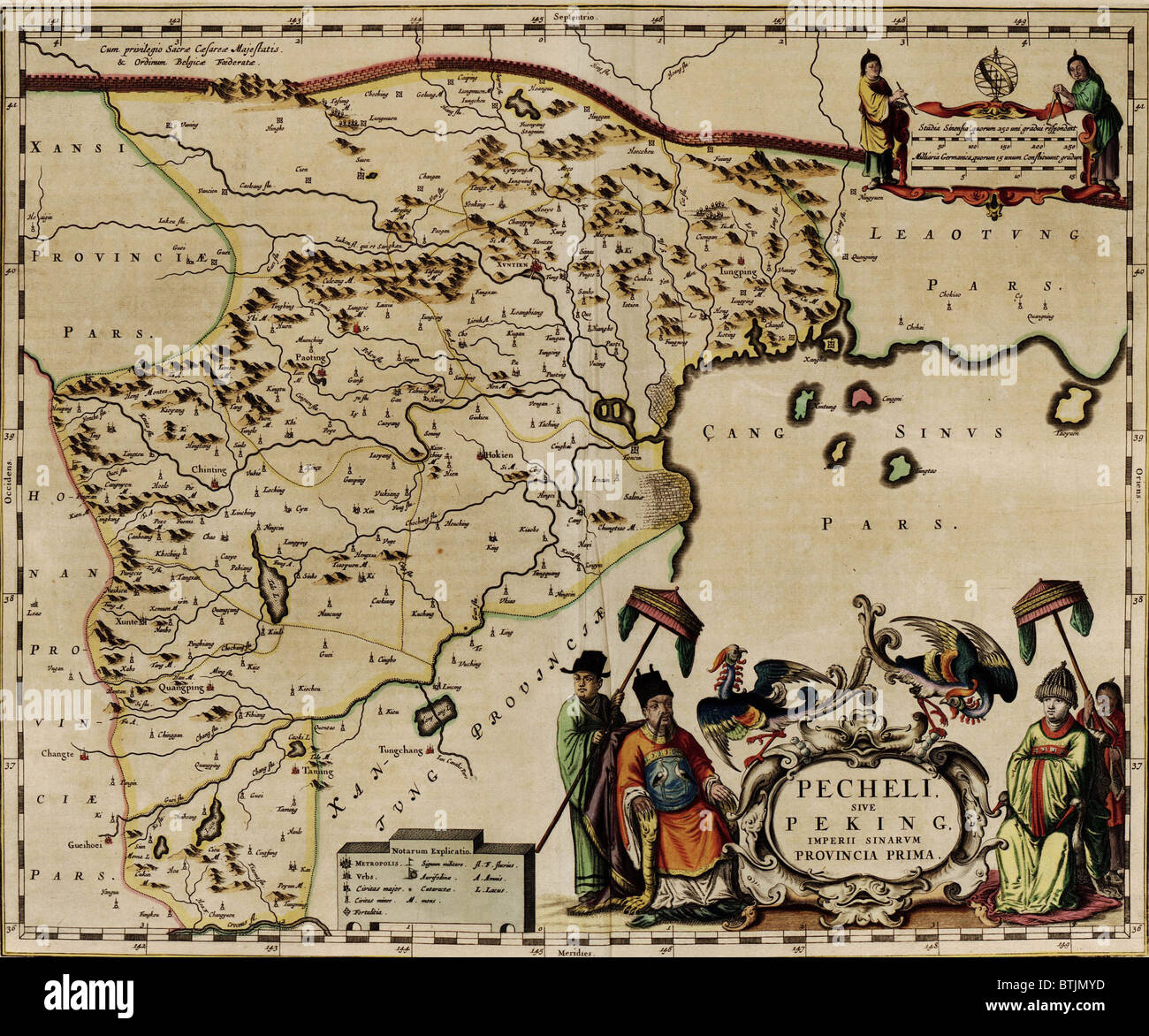 1655 map of Beijing and surrounding provinces. Cartouche shows seated ...