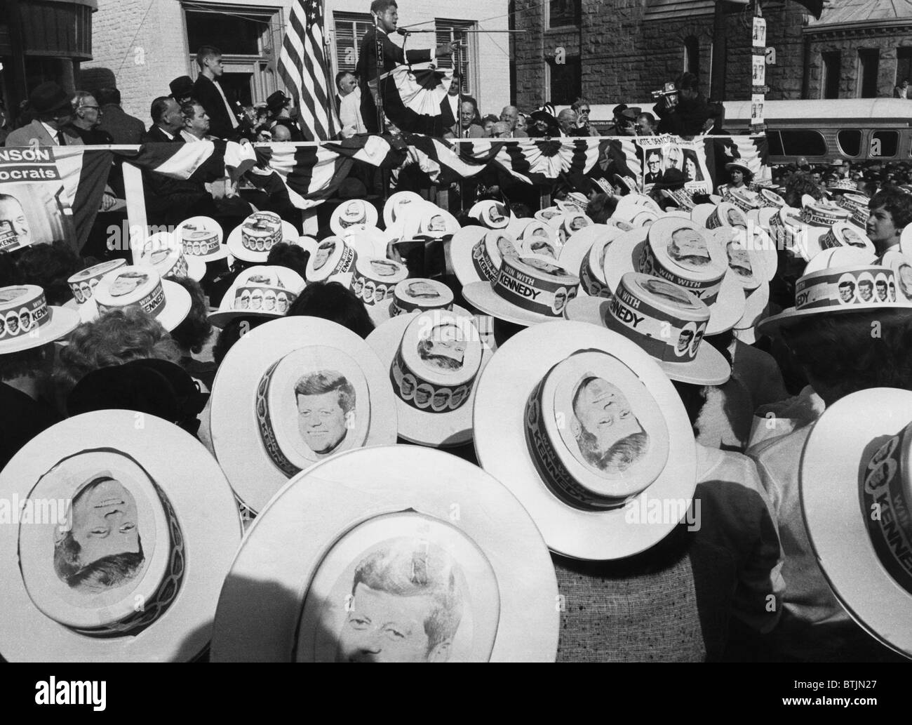 John F. Kennedy (at podium), during a rally in Pottstown, Pennsylvania ...