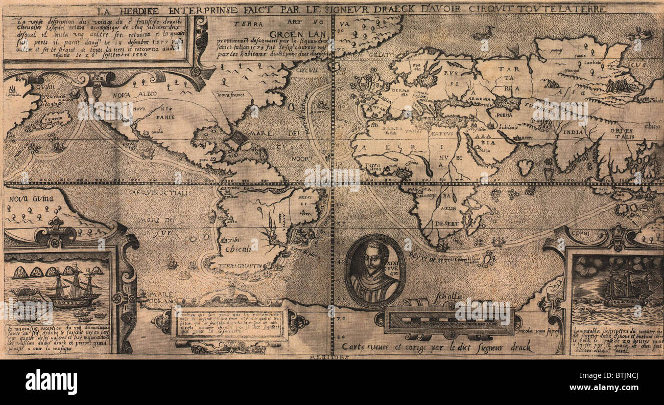 1581 map by Nicola van Sype, showing the Drake circumnavigation (1577 ...