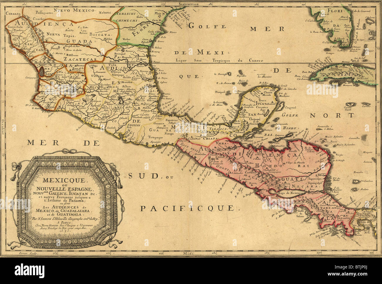 1656 map of Central America and Mexico, showing many modern place names ...