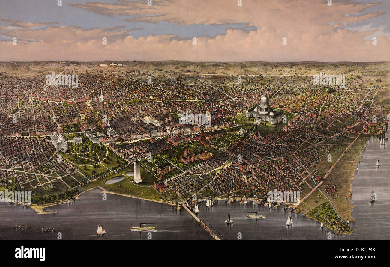 1880 panoramic view of Washington D.C. from the Potomac, looking north ...