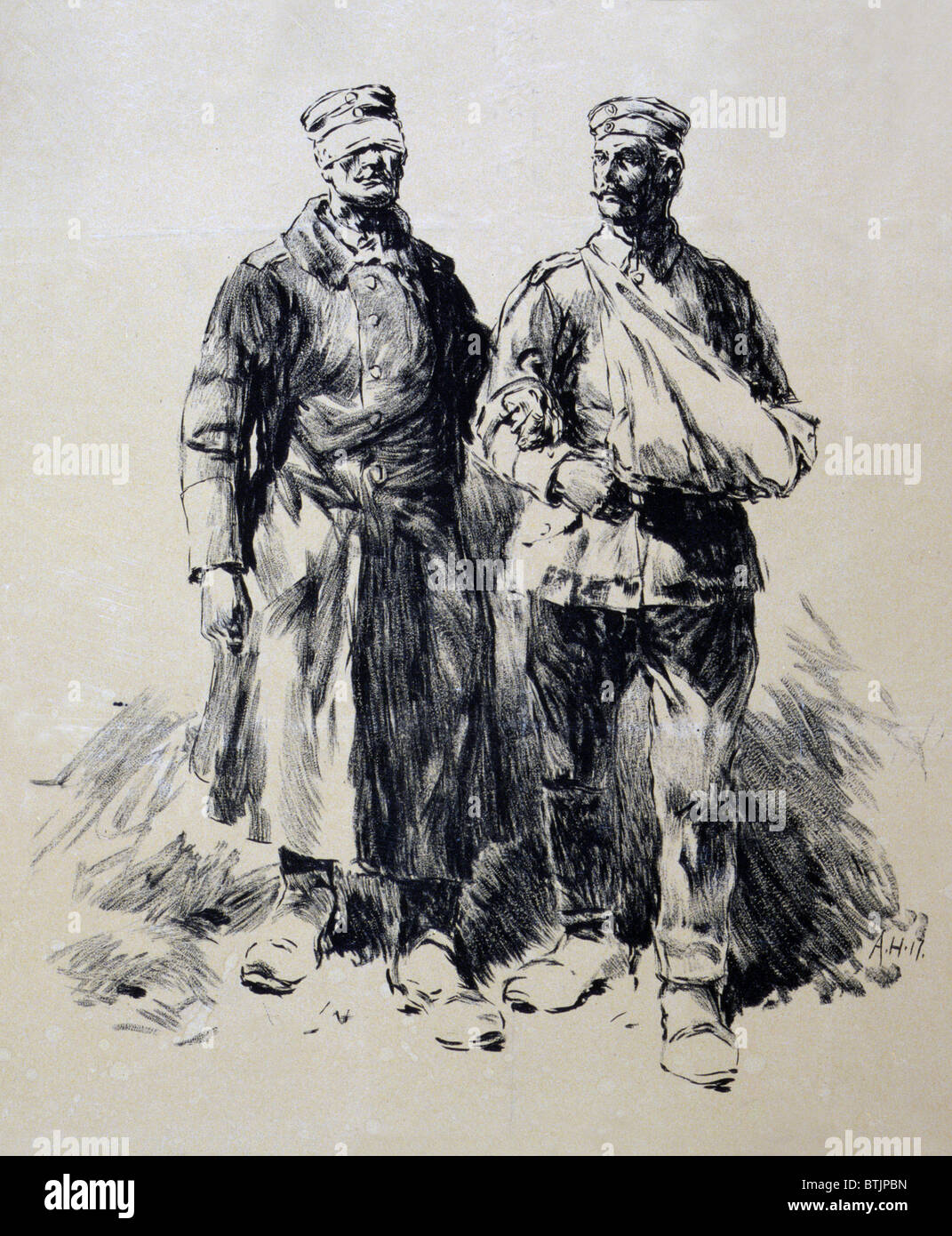World War I, Poster shows wounded German veterans, a blind soldier ...