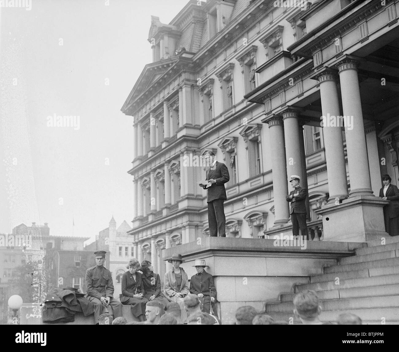 Franklin Roosevelt, not yet forty years old, speaks on the steps of the ...