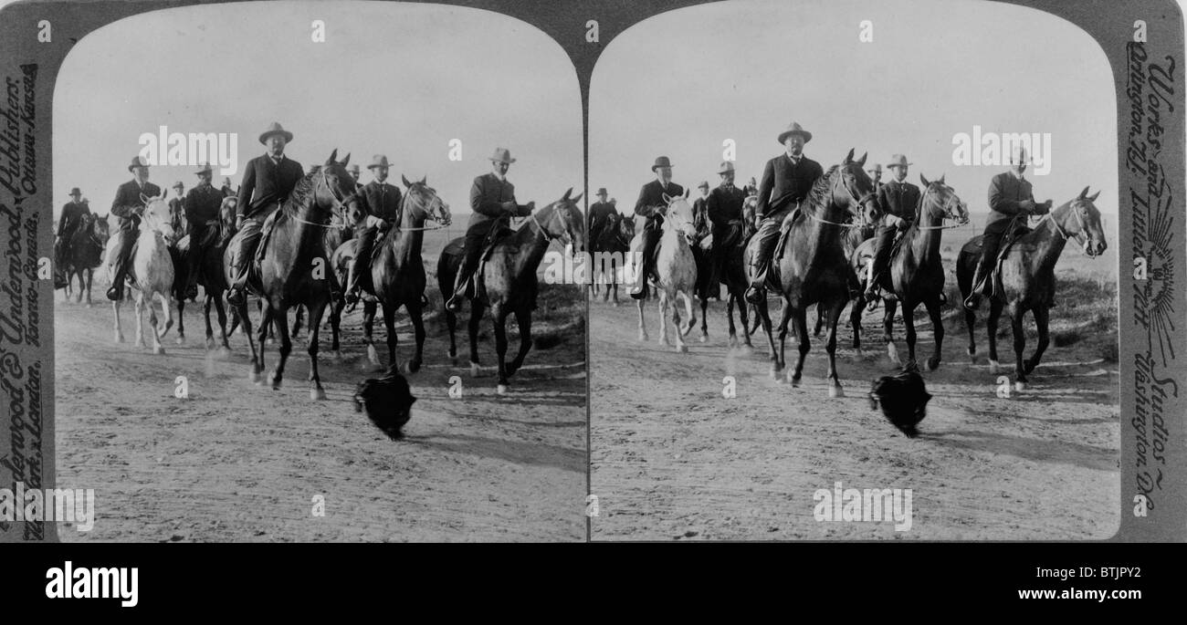 Stereocard of President Theodore Roosevelt, during his 1903 Western ...