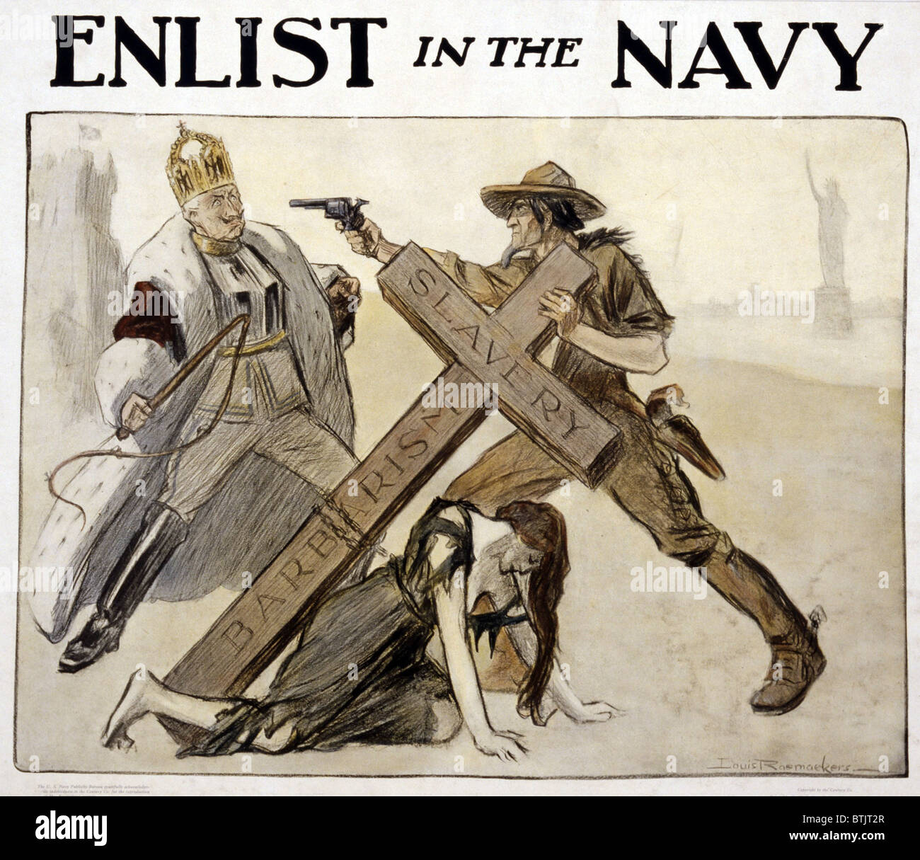 World War I American recruitment poster for US Navy shows Uncle Sam ...