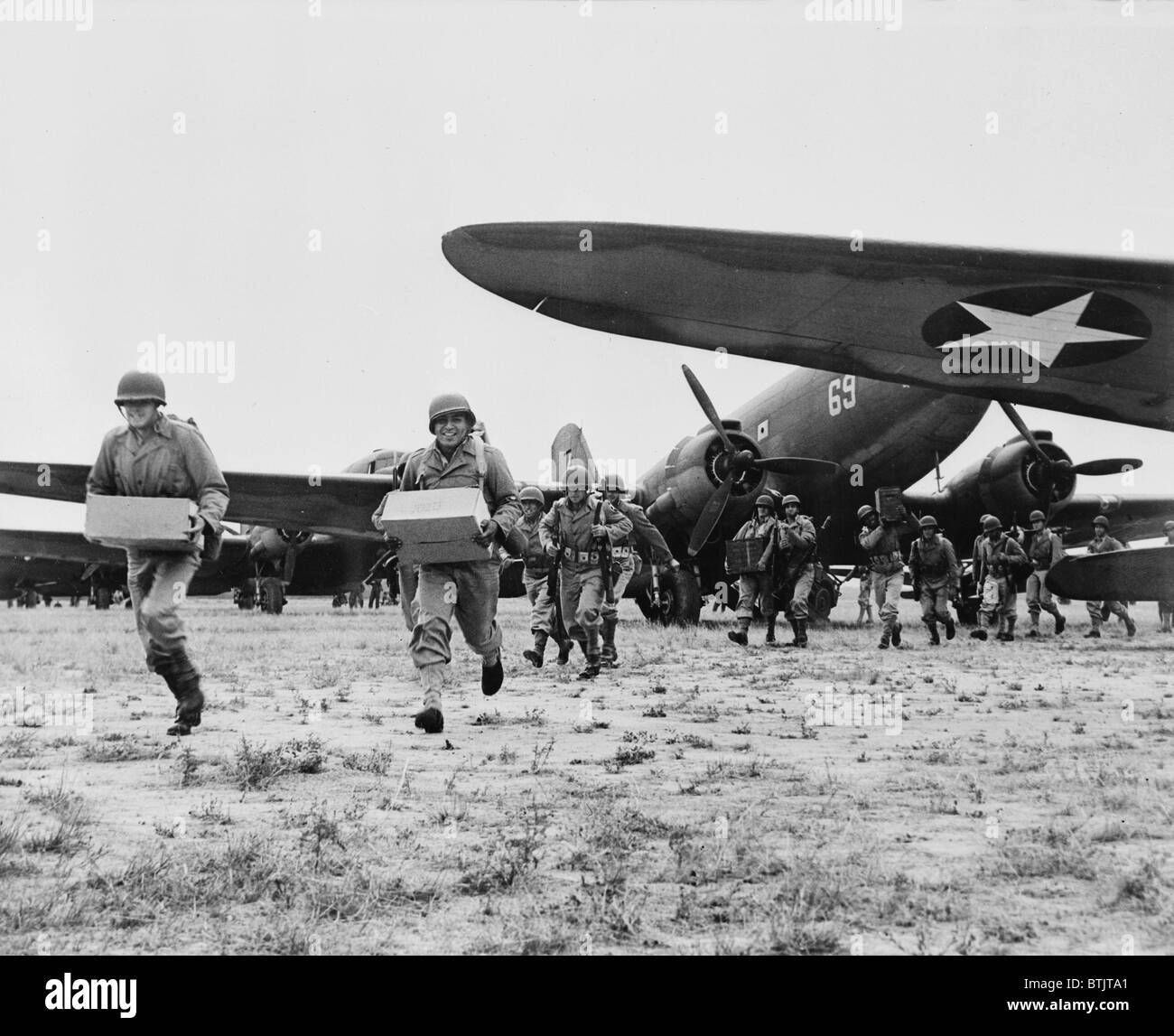 World War II, landing operation of U.S. Airborne infantry force in the ...