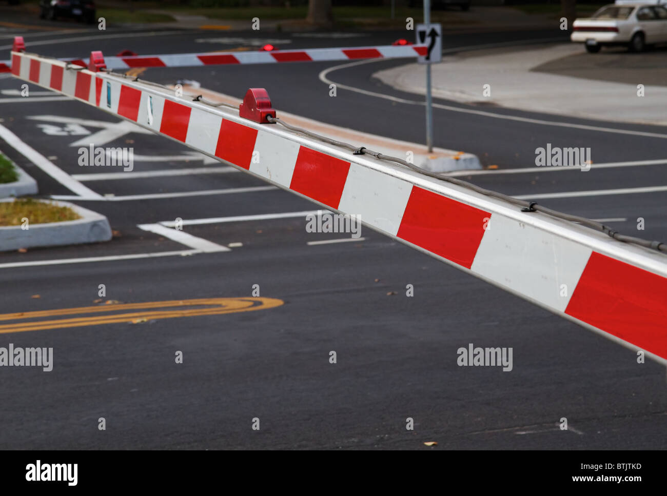 Two red and white Rail road Traffic stop arms Stock Photo - Alamy