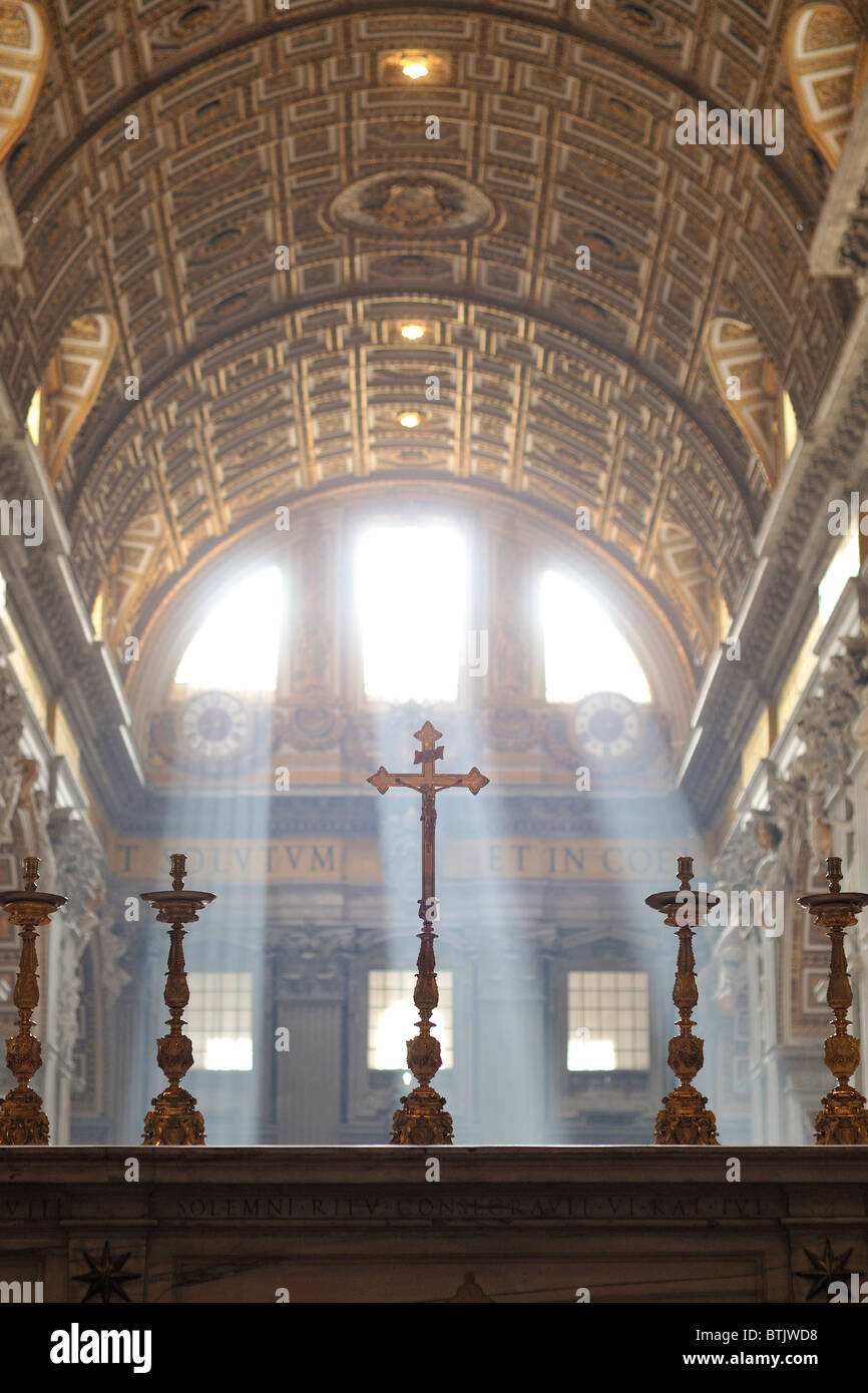 Rome. Italy. Light streams through the windows in St Peter's Basilca ...