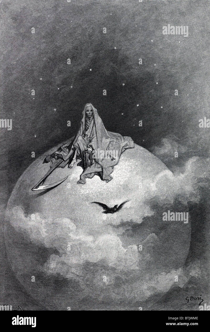 Gustave Dore illustration of Edgar Allan Poe's "The Raven;" presents a ...