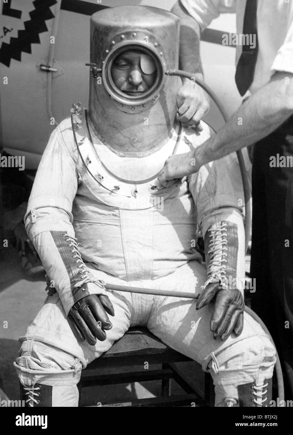 Wiley Post in stratosphere suit for future flight over Chicago, 8/30/34 ...