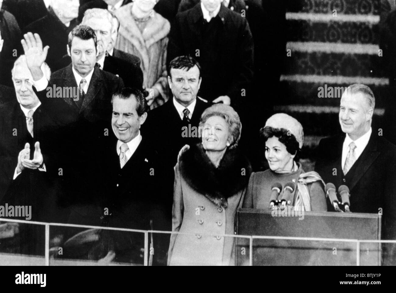 Richard Nixon waves to crowd at inaugural celebration, 01-20-1973 Stock ...
