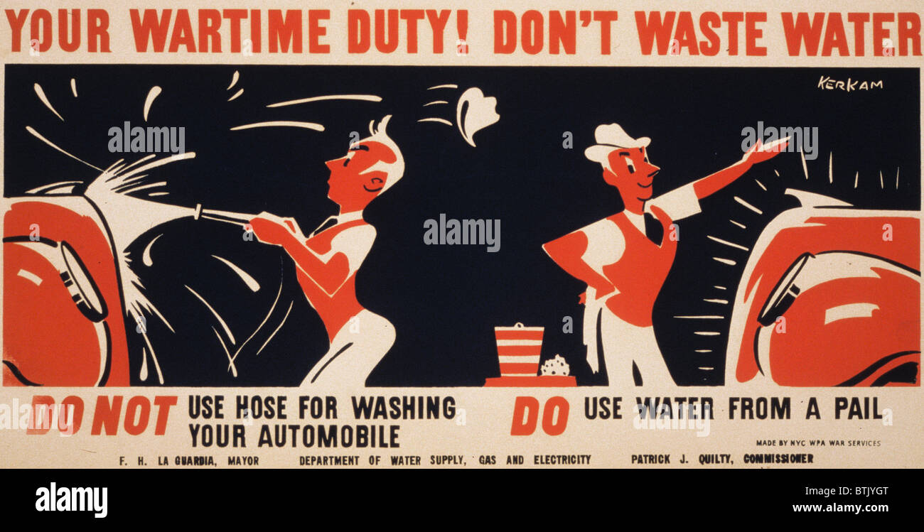 World War II, Poster for a New York City campaign to conserve water ...