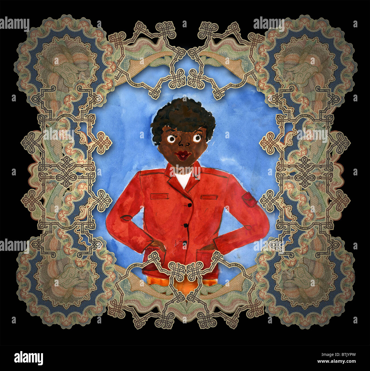 Child's drawing black boy in an elegant frame Stock Photo - Alamy