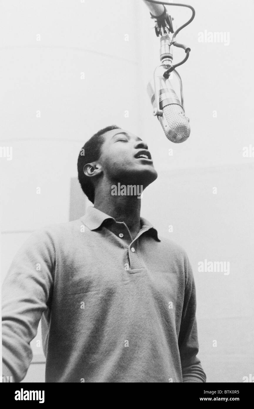 Sam Cooke, (1931-1964) singing into microphone 1964, the year of his ...