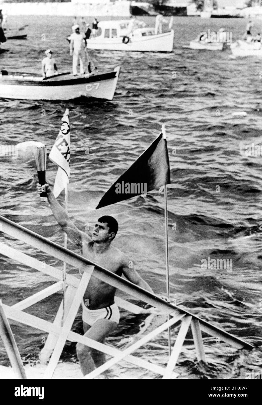 1968 Olympics, Olympic Torch reaches Mexican soil, Veracruz, Mexico, 10 ...
