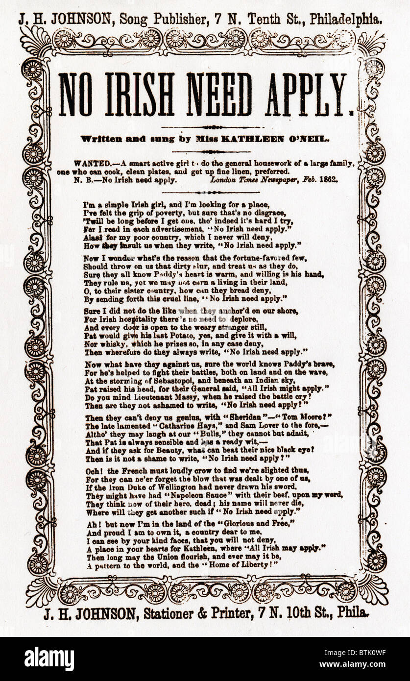 No irish need apply hi-res stock photography and images - Alamy