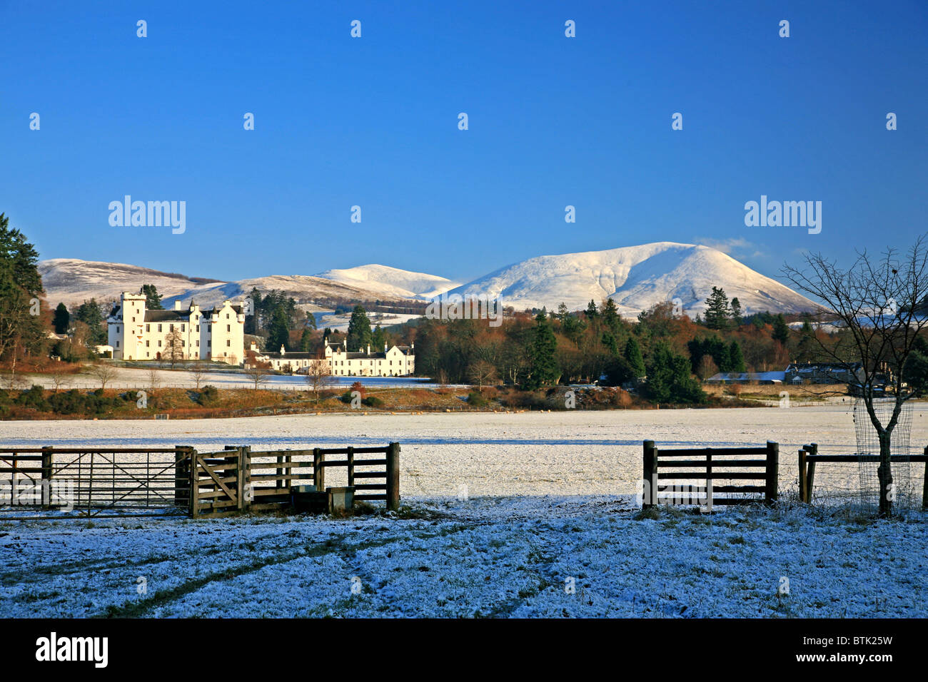 UK Scotland Tayside Perthshire Blair Castle and the grampian mountains ...