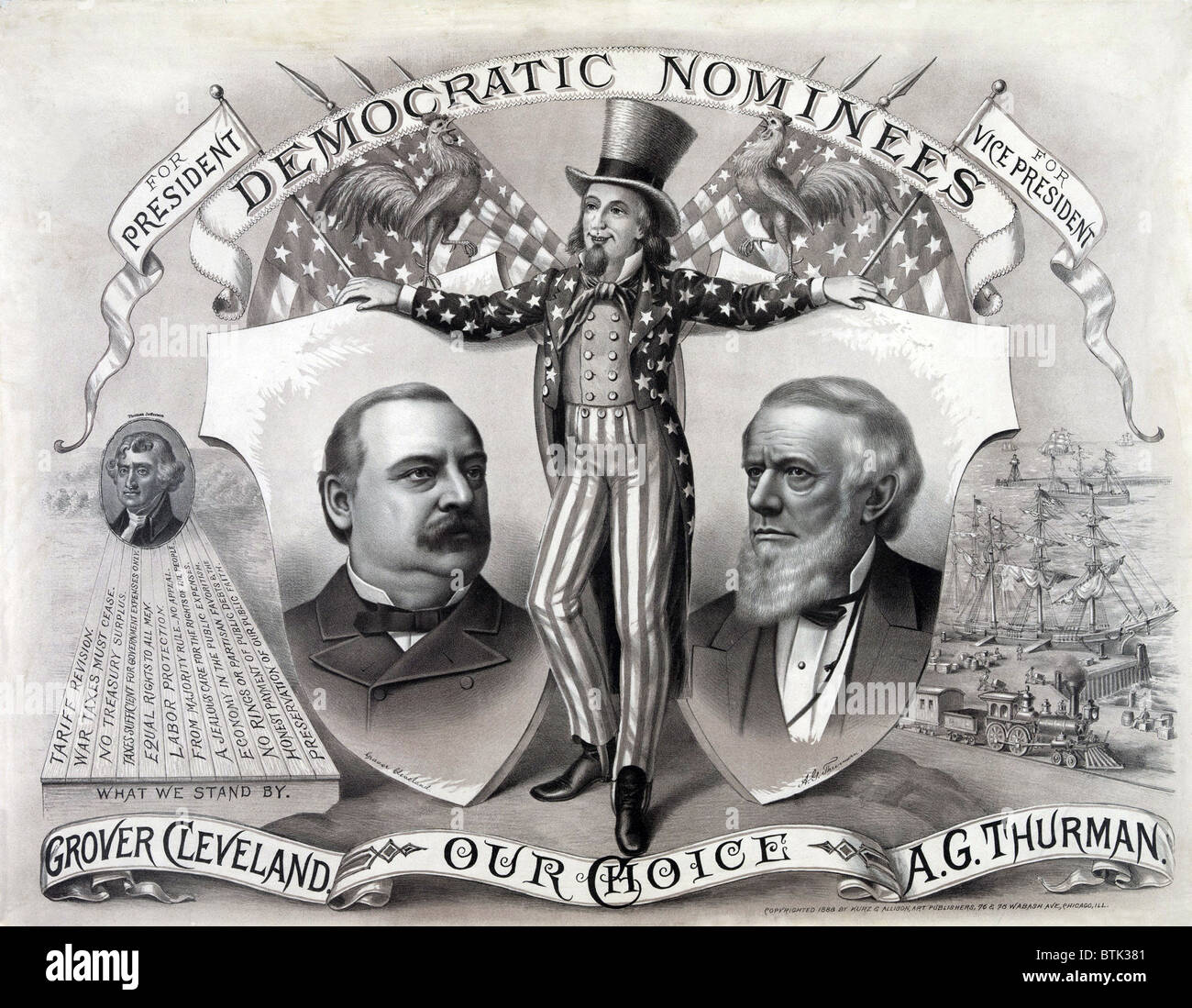 1888 Democratic Presidential campaign poster showing Uncle Sam holds ...