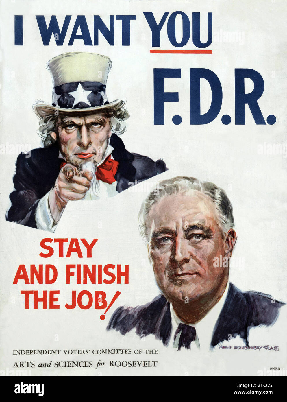 James Montgomery Flagg poster supporting Franklin Roosevelt's fourth ...