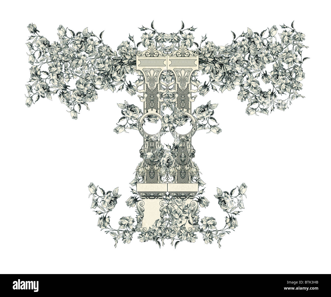 Luxuriously illustrated old capital letter T with flowers Stock Photo ...