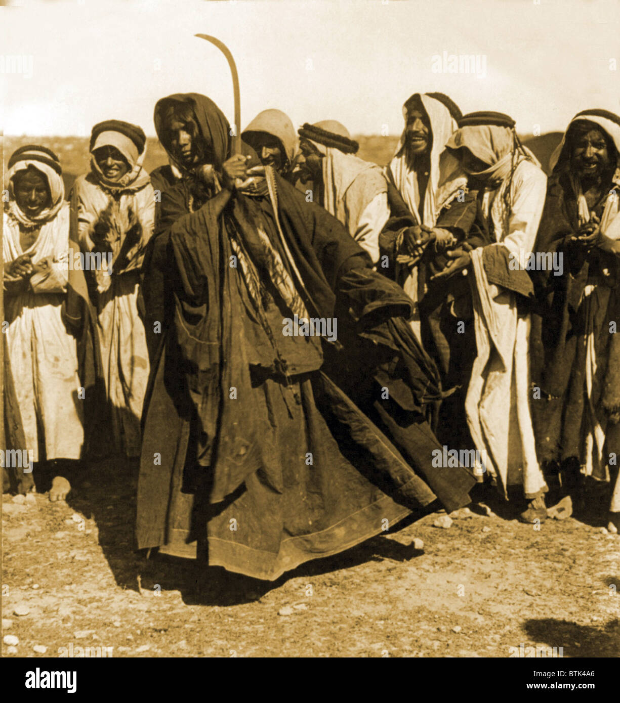 Bedouin maiden performing traditional sword dance. Palestine, 1919 ...