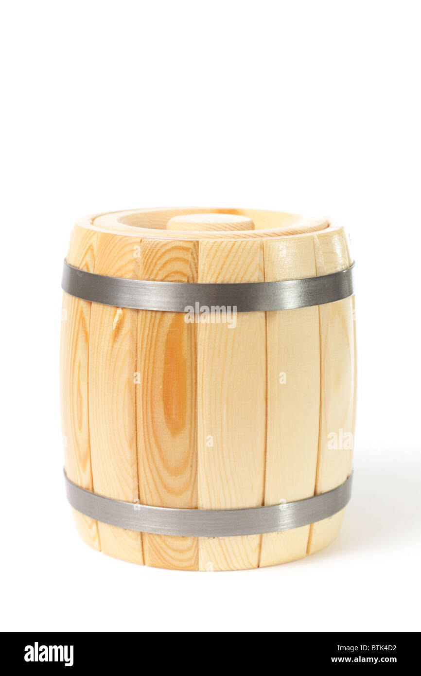 wooden barrel on white background Stock Photo - Alamy